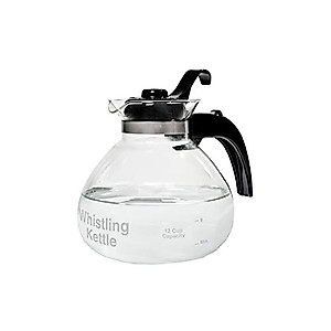 CAFÉ BREW COLLECTION Stovetop Tea Kettle, Whistling, Borosilicate Glass, 12-Cup