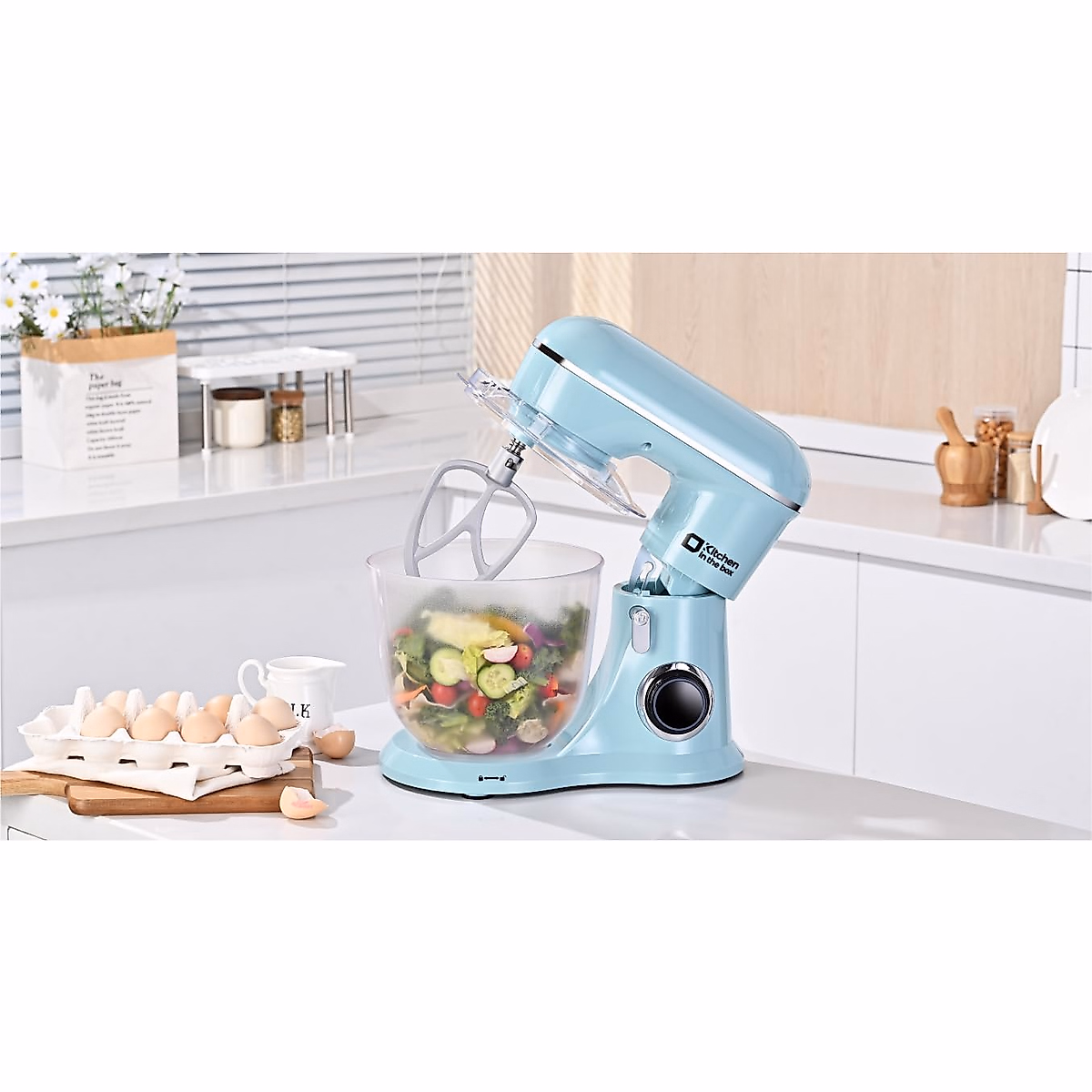 Kitchen in the box Stand Mixer, 4.5QT+5QT Two bowls Electric Food Mixer, 10 Speeds Kitchen Mixer for Daily Use with Egg Whisk,Dough Hook,Flat Beater (Blue)