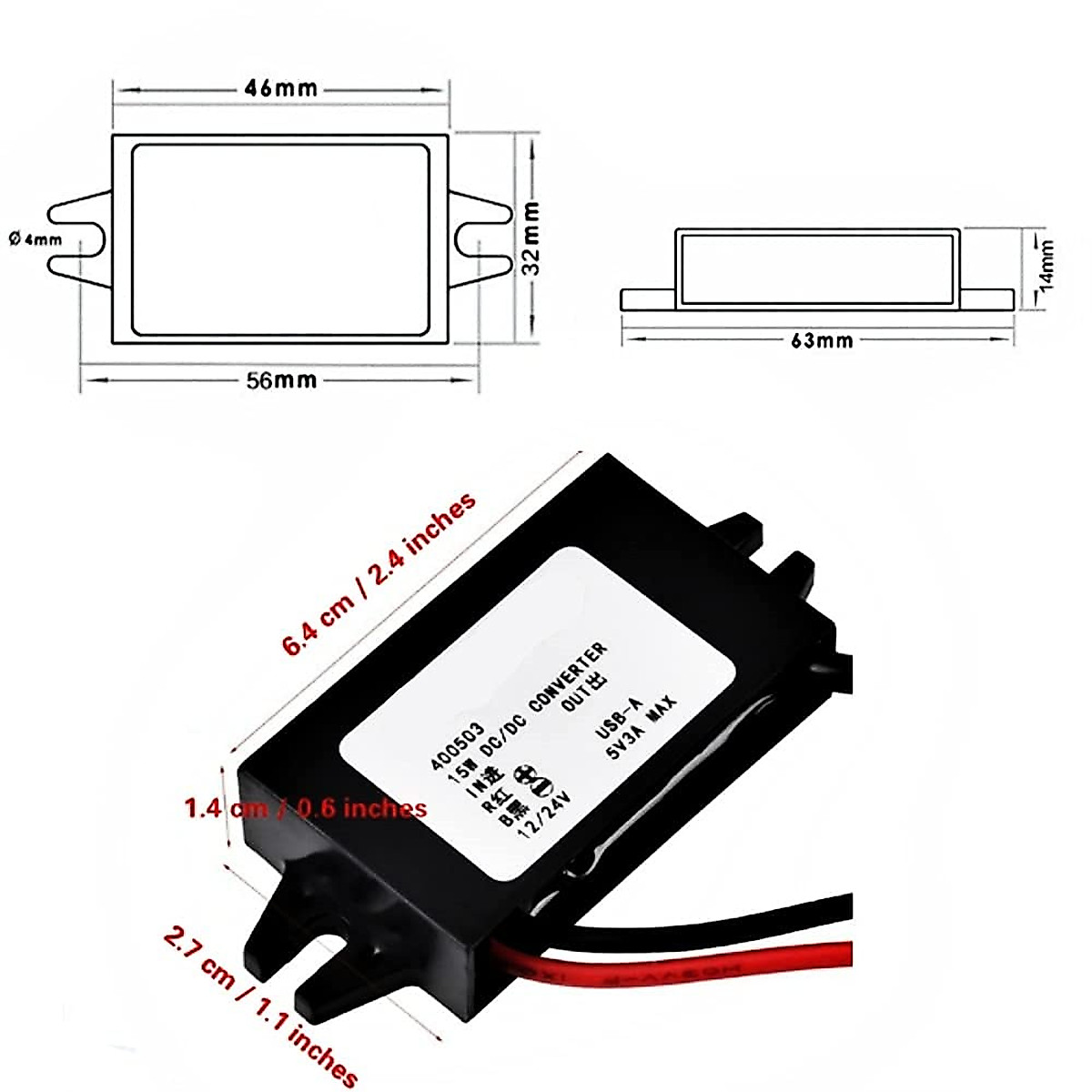 DC-DC 12V to 5V 3A Micro USB Converter Voltage Step Down Regulator Waterproof Power Converters for Car Smartphone
