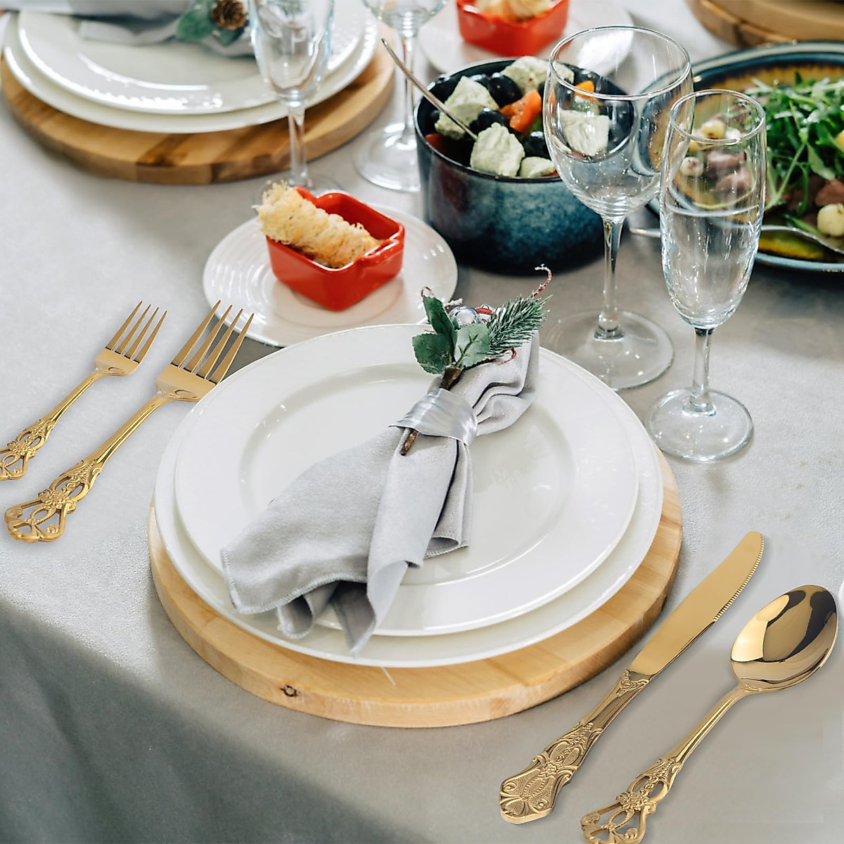 Retro Royal Gold Silverware Set With Gift Box For 8 Cutlery Set Utensils Stainless Steel Flatware 40 Pieces MIKIWAY Kitchen Tableware Set For Gifts Festive, Dishwasher Safe, Mirror Polishing