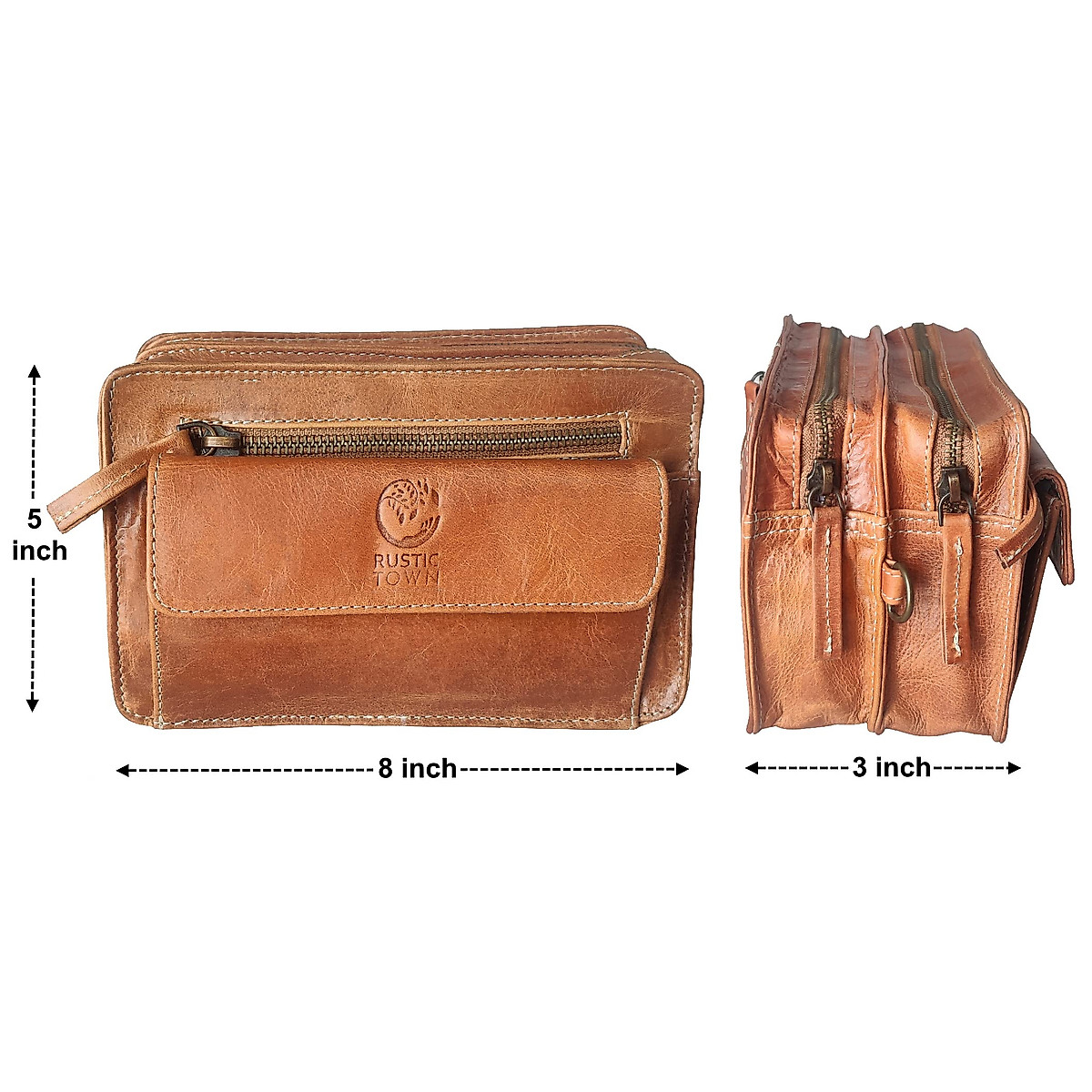 Rustic Town Leather Wristlet Wallet Handbag for Men, Cognac