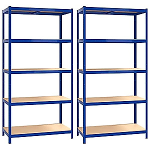 vidaXL - Durable 5-Layer Shelves, 2 pcs, Industrial Style, Galvanized Steel & Engineered Wood, Generous Storage Space, Blue