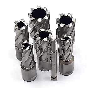 OSCARBIDE Annular Cutter Set 7 Pieces 3/4" Weldon Shank 1"Cutting Depth,1/2 to 1-1/16 inch Diameter,2 Flats Annular Cutters HSS Mag Drill Bits Kit for Magnetic Drill Press with 1 Pieces Pilot Pin