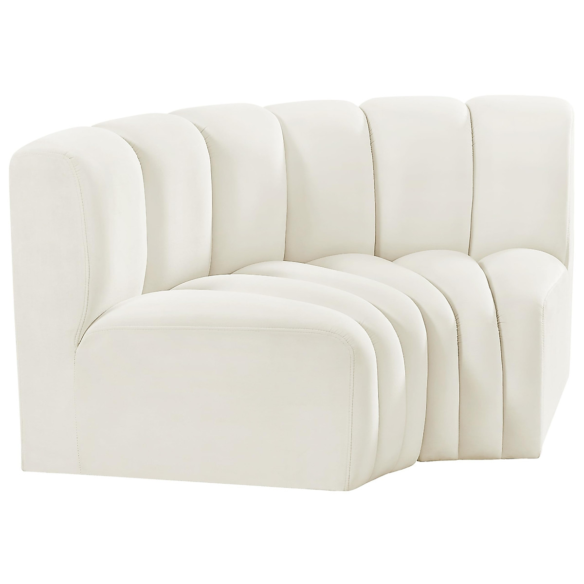 Meridian Furniture 103Cream-S2B Arc Collection Modern | Contemporary Modular Sofa with Soft Cream Velvet, Deep Channel Tufting, Modular Design, 60 W x 33 D x 30 H, Cream