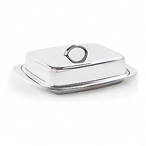 Fox Run Stainless Steel Double Covered Butter Dish with Lid and Handle