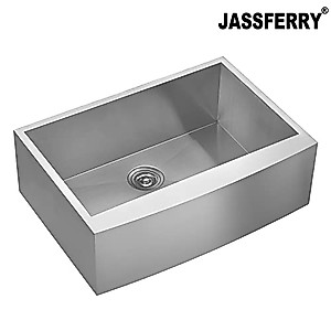 JASSFERRY Farmhouse Apron-Front Kitchen Sink Pull-Down Kitchen Faucet Combo 16-gauge Stainless Steel 30-inch Rounded Curved Undermount Sink