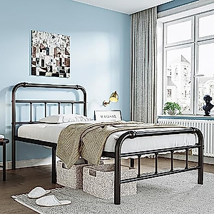 ZIYOO Twin Bed Frame with Headboard and Footboard, 14 Inch High, Heavy Duty Steel Slats with 2500lbs Support for Mattress, No Box Spring Needed, Noise-Free, Easy Assembly-Black