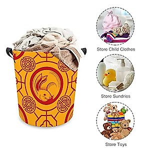 HoaMoya Collapsible Chinese New Year Rabbit Laundry Basket Freestanding Laundry Hamper With Handles Large Waterproof Cloth Toy Storage Bin for Household Bedroom Bathroom
