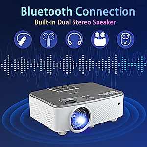 WiFi Bluetooth Projector, Native 1080P HD Movie Projector with 120" Projector Screen and Carrying Case, 4K Supported 200" Display Home Theater, Compatible with iOS/ Android/ Xbox/ PS5/ TV Stick/ HDMI