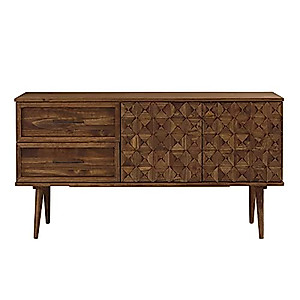 Walker Edison Deluca Boho Solid Wood 2 Door Sideboard with Prism Detail, 58 Inch, Brown