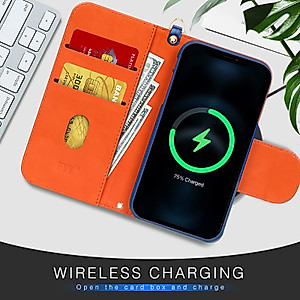 FYY Compatible with iPhone 12 Mini Case, [Kickstand Feature] Luxury PU Leather Wallet Case Flip Folio Cover with [Card Slots] and [Note Pockets] for iPhone 12 Mini 5G 5.4" Navy