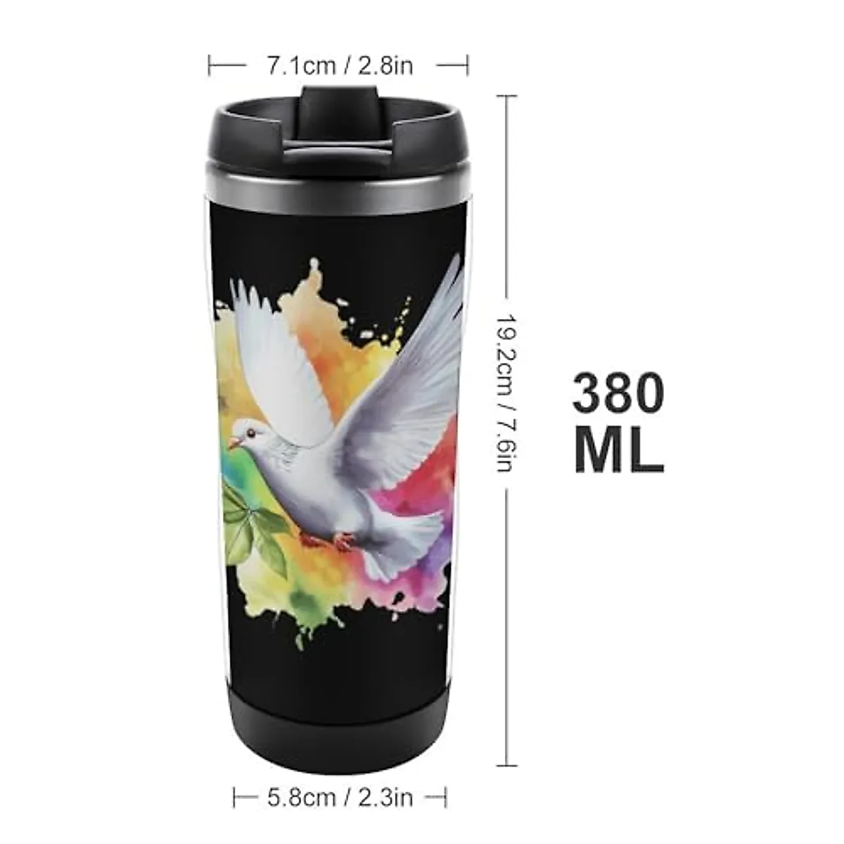 Dove Peace Symbol Watercolor Travel Coffee Mug Reusable Insulated Drinking Cup with Lid for Home Outdoor Works 13 Oz