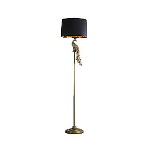 ORE International 64.5" in Modern Elegance Golden Peacock On A Pedestal Polyresin Floor Lamp