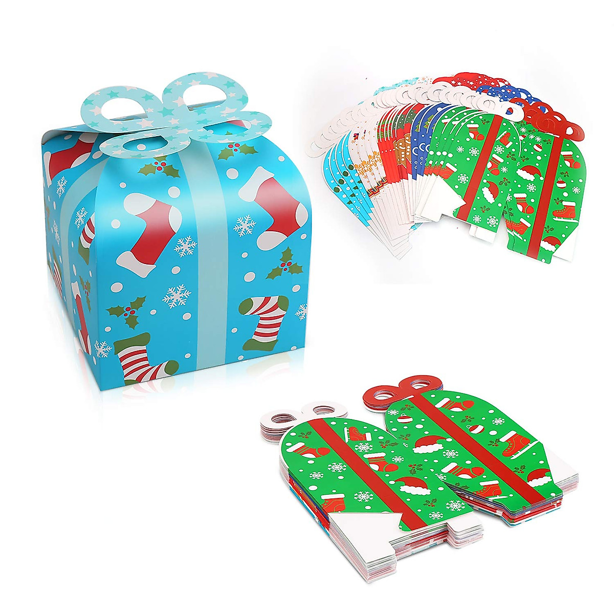 LOKIPA Christmas Kraft Goody Gift Boxes, 24 Xmas Party Paper Treat Candy Boxes With Bow for Christmas Favor