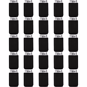 25 Pack Black Blank Can Cooler Sleeves, Customizable Bulk Sublimation Can Coolers, Extra-Thick Collapsible Drink Insulator Sleeve, Beer Can Coolers for Party Beverages, PartyPrints
