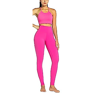 Sunzel Workout Leggings for Women, Squat Proof High Waisted Yoga Pants 4 Way Stretch, Buttery Soft, Hot Pink, Small