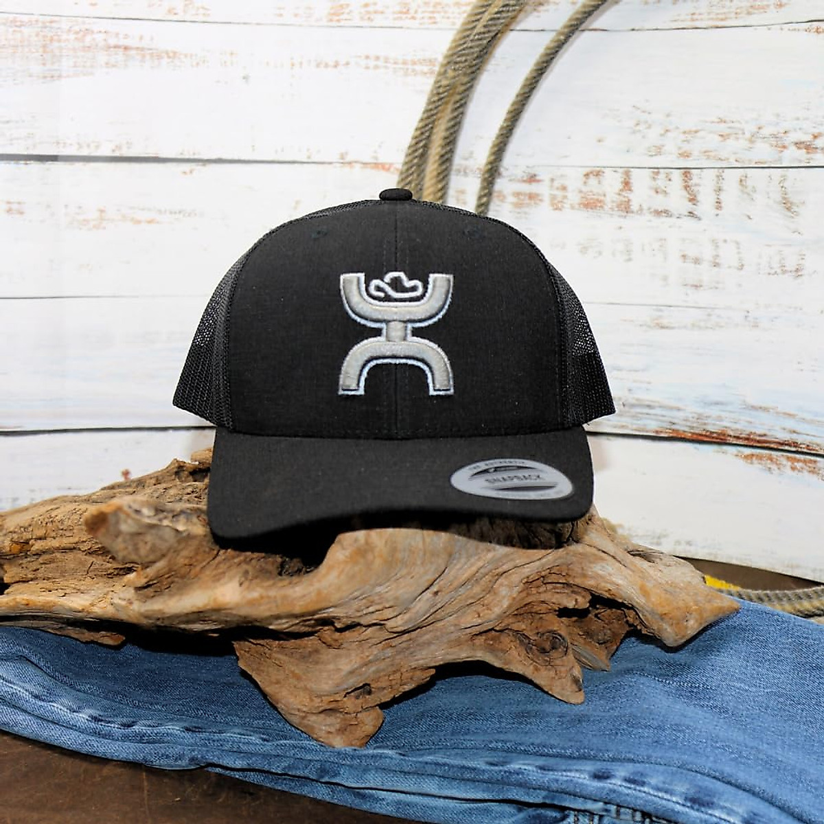 HOOEY Sterling 6-Panel Adjustable Trucker w/Logo (Black with Grey Logo)