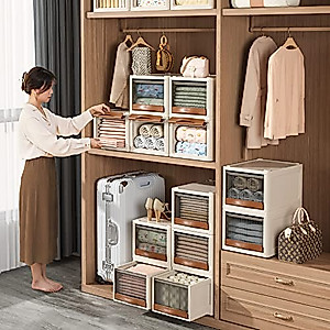 XIYAO Plastic Storage Bins with Drawers,Stackable Storage Drawer with Clear Flip door, Wardrobe Closet Organizer,Toy Storage containers organizer for clothes,Home,Bedroom,White(8Gal*3 pack)