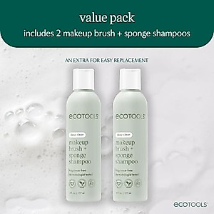 EcoTools Makeup Brush & Sponge Shampoo - Fragrance-Free Cleanser for Brushes, Sponges & Puffs, No Harsh Chemicals, Vegan & Cruelty-Free, 6 fl.oz./ 177 ml, 2 Count