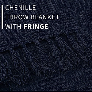 RECYCO Chenille Throw Blanket for Couch, Soft Cozy Knit Throw Blankets with Tassels, Woven Chenille Throw Blanket Knitted Blanket for Bed Sofa Chair, 50 x 60 Inches, Navy Blue, Laundry Bag Included