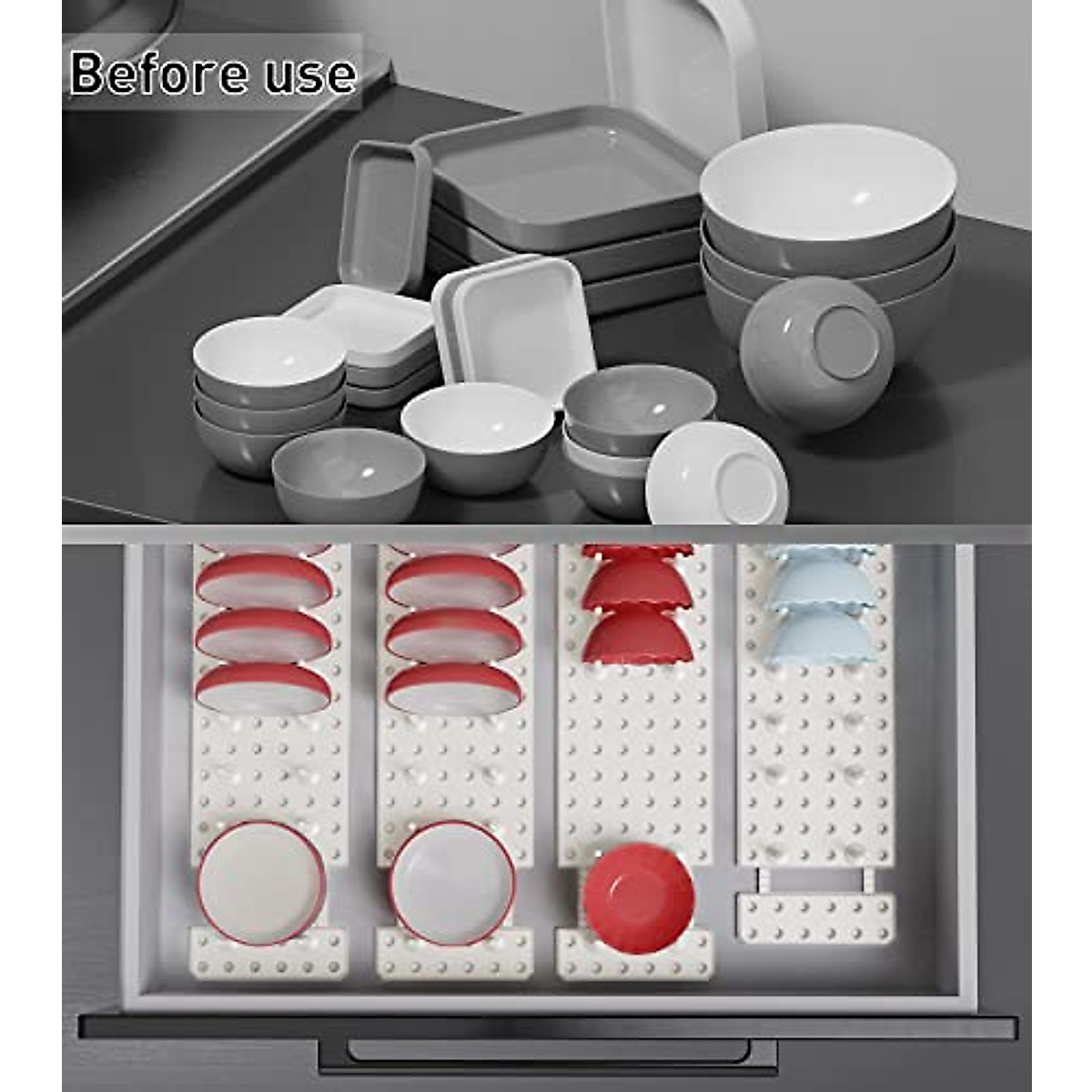 AEARY Pegboard Drawer Organizer for Kitchen Cabinet, Plate Organizers for Cabinets, Adjustable Cupboard Pegboard Tray, Dish Racks Bowl Drying Racks, Expandable Plate Holders Storage (2pcs, White)