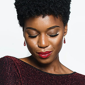 Amber by Mazukna - Red Amber Drop Earrings for Women - Statement Gemstone Jewelry, Gold Plated Sterling Silver Leverback, Dangle Semi Precious Stone Ladies Earrings, Elegant Gift for Her