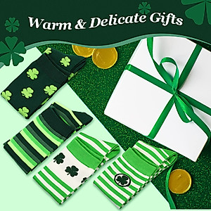 JaGely St. Patrick Day Sock 4 Pairs Green Striped Socks Shamrock Athletic Running Knee Thigh High Stockings Long Tube Socks for Women