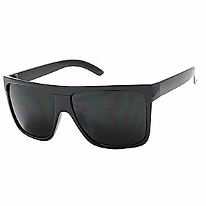 ShadyVEU Super Dark Round Sunglasses UV400 Casual Blacked Out 80's Retro Shades (Glossy Black Flat Top Frame, Dark Black)