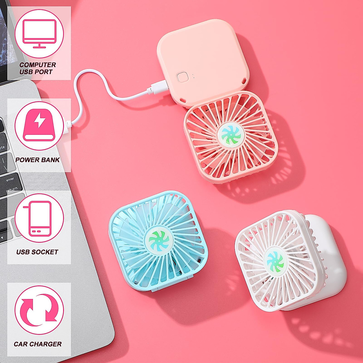 16 Pcs Necklace Fans Bulk, Mini Portable Fan, USB Rechargeable Battery 3 Speed Air Circulatory Fan, Small Personal Hands Free Fan, Cooling Folding Electric Desk Fan for Sports Home Travel Office