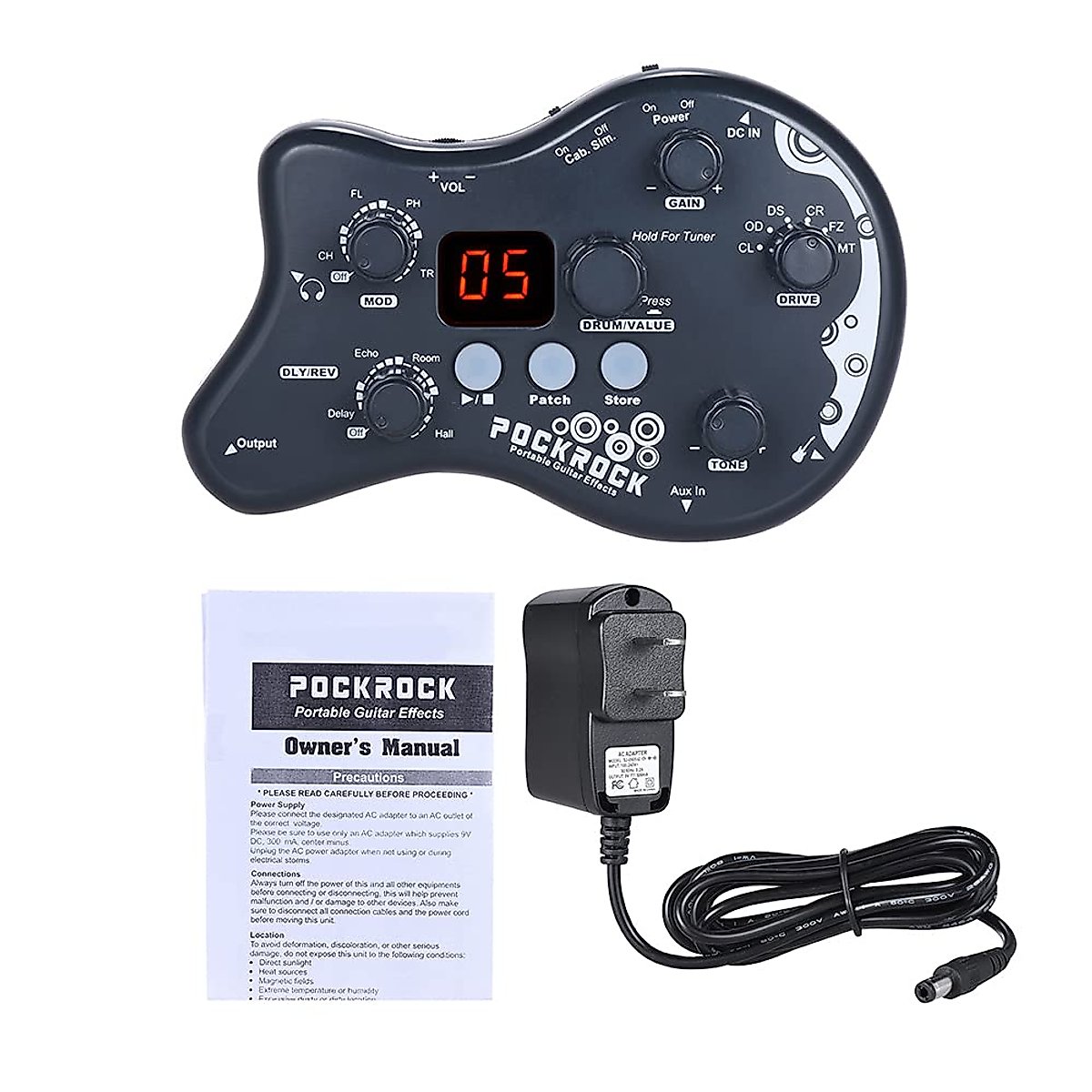 summina Guitar Pedal Multi Effects Guitar Pedal Guitar Delay Pedal Guitar Loop Pedal Portable Multi-effects Processor Effect Pedal 15 Effect Types 40 Drum Rhythms Tuning Function - Grey