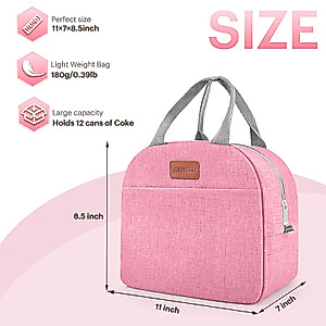 Lunch Bag for Women & Men Adult Insulated Lunch Box, Small Leakproof Cooler Food Lunch Containers Reusable High Capacity Lunch Tote Bags for Work, Travel, Outdoor (Pink)