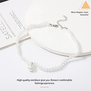 Jeairts Pearl Choker Necklace Silver Crystal Short Necklaces Row Pearl Pendant Necklace Jewelry for Women and Girls