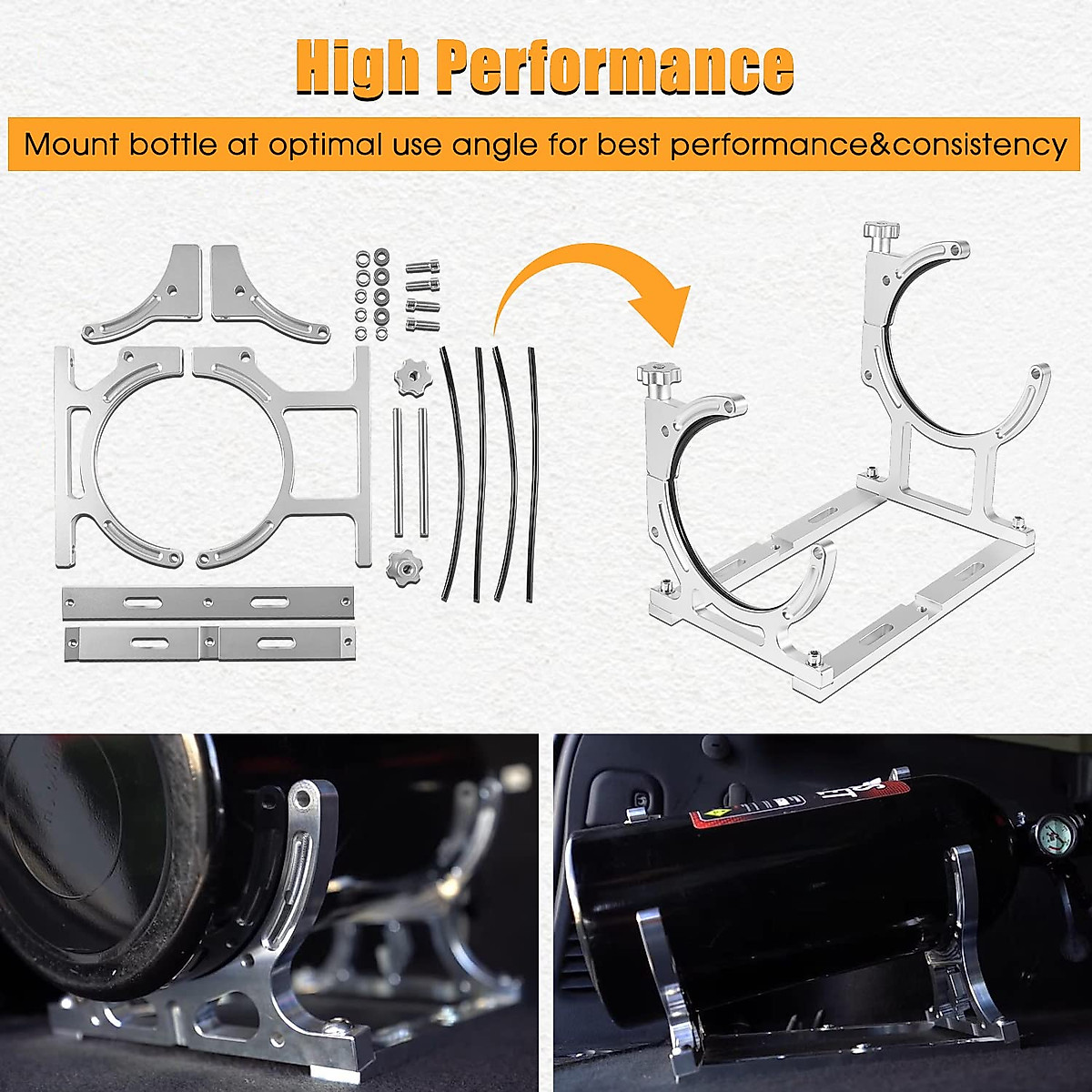 PCE150.1001 Nitrous Oxide Nos Aluminum Single Bottle Holder Bracket for All Vehicles with 10lb Bottles, or Bottles in 7" Diameter, Replace for Part Number PC01110, PC10012, PCE150