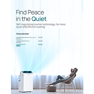 Dreo TwinCool 12000 BTU Smart Inverter Portable Air Conditioner with Dual Hose, 42dB Quiet,Powerful Cooling, Up to 450 Sq Ft, Remote Control, Dehumidify, 24H Timer, Window Mount Kit, White