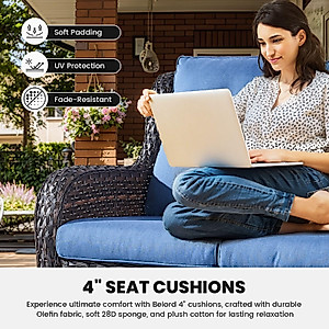 Belord Outdoor Furniture 3-Seater Rattan Sofa Patio Wicker Sofa Couch Furniture Set with Washable Cushions