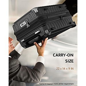 LUGGEX PC Carry On Luggage 22x14x9 Airline Approved - Expandable Hardside Luggage with Spinner Wheels - 4 Metal Corner Hassle-Free Travel (Black Suitcase)