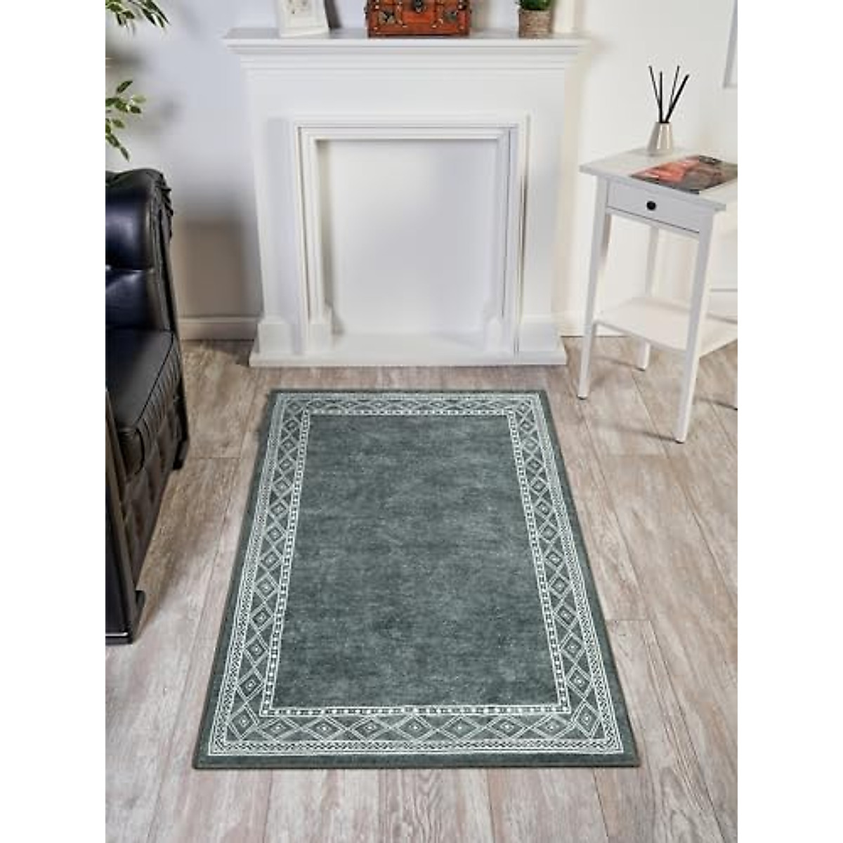 Lahome Modern Bordered Bathroom Rugs- 2x3 Entryway Rug Ultra-Thin Soft Small Rug Non-Slip Indoor Door Mat Stain Resistant Accent Carpet Washable Rugs for Bedroom Kitchen Laundry(2x3ft, Gray)