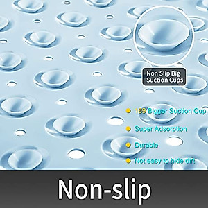 Yimobra Shower Bathtub Mat Non Slip, 21x21 Inch, Soft Square Bath Mat for Tub with Suction Cups and Drain Holes, Stall Floor Mats for Bathroom, Machine Washable, Bathroom Accessories, Light Blue