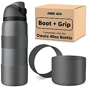 Jmoe USA Silicone Boot Sleeve + Hand Grip for Owala 40oz Water Bottle | BPA Free & Food-Grade Silicone Rubber | Protective Anti-Slip Bottom Bumper Cover | Protects Against Dents & Scratches (Grayt)