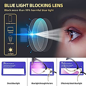 BOSSWIN Blue Light Glasses, 2 Pack, Fashion Round Half Frame, Computer/Game/Reading/TV Blue Light Blocking Glasses (Gold+silver)