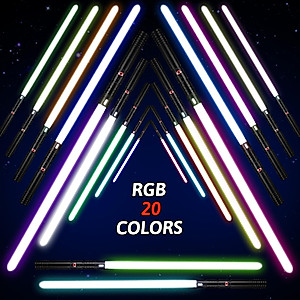 Oomyeh 2Pack FX Dueling Lightsaber Battle Sounds Metal Hilt Update 20 Colors Changeable 4 Modes 2 in 1 Light Sabers Perfect Christmas Halloween Present for Kids