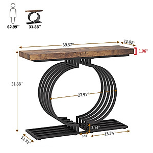 Tribesigns Modern Console Table with Metal Base, 40 inch Geometric Entryway Sofa Narrow Long, Industrial Accent for Living Room, Entryway, Hallyway, Entrance, Rustic Brown,(HOGA-JW0352)