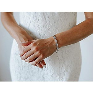 SWEETV Wedding Bridal Bracelet for Brides,Bridesmaid-Crystal Cubic Zirconia Tennis Bracelet Wedding Jewelry for Adult, Rose Gold