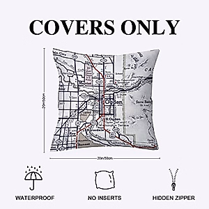 Ogden Utah Map Outdoor Throw Pillow Covers Waterproof 20x20in Nautical Map Accent Throw Pillow Covers Farmhouse Outdoor Garden Decoration for Patio Garden Couch Deck Chair