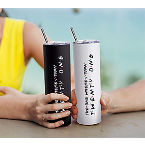 21st Birthday Gifts For Her 21st Birthday Decorations For Her 20 OZ Black Skinny Wine Tumbler Turn 21 Travel Cup With Lid Straw Happy 21 Year Old Bday Presents For 2003 Born Women Girls Female