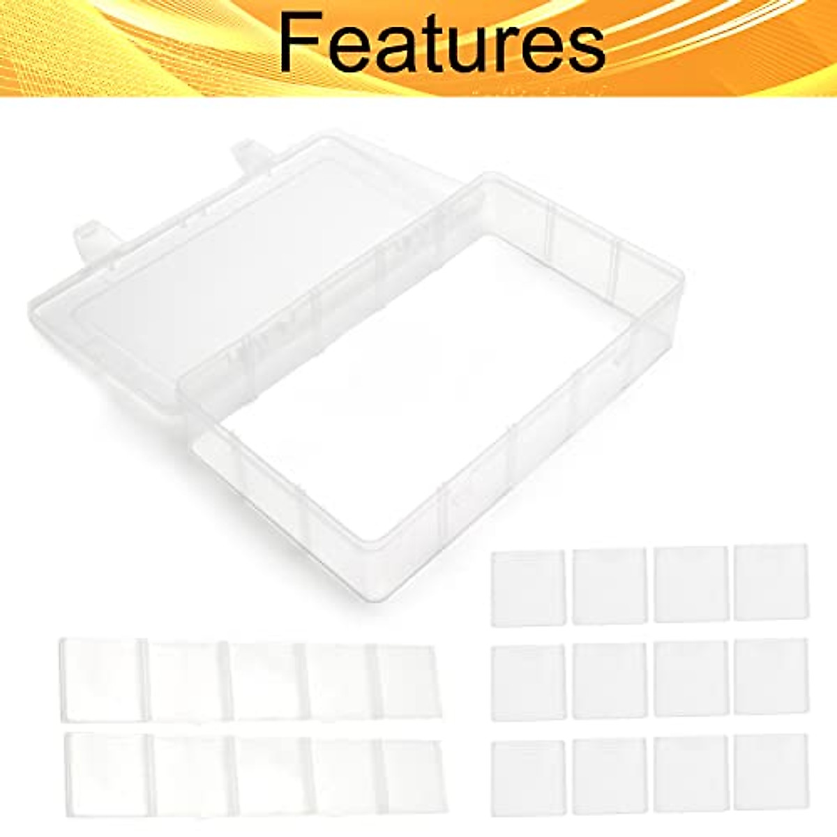 Juvielich Clear Plastic Organizer Box, 15 Grids Storage Container Jewelry Box with Adjustable Dividers, for Beads Art DIY Crafts Jewelry Fishing Tackles 11.02"x6.69"x2.17"(LxWxH)