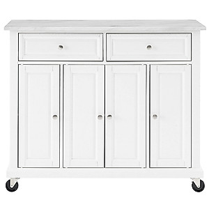 Crosley Furniture Avery Rolling Kitchen Island Storage Cart with Shelves, Microwave Stand, Coffee Bar, Distressed White