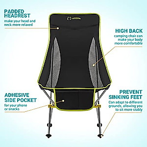 ATEPA Ultralight Camping Chair Lightweight High Back Folding Camping Chair with Pocket & Carry Bag Compact Backpacking Camp Chair for Outdoor Indoor Sports Hiking Beach Fishing