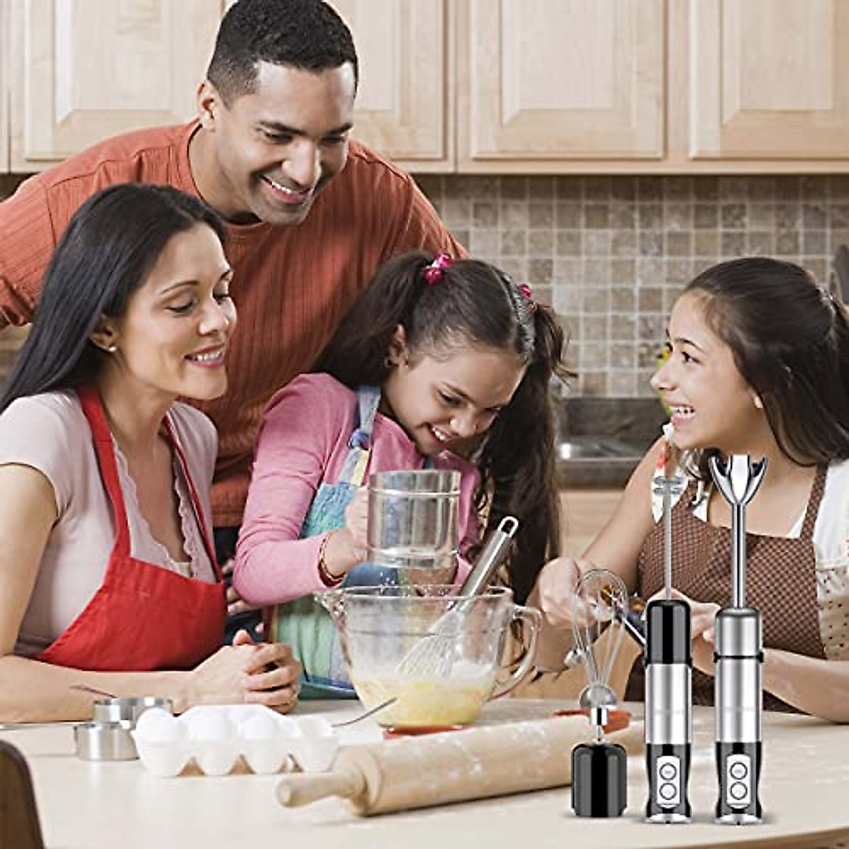 HOUCAE Hand Blender, Turbo for Finer Results, 4-in-1 Gift Set, 500 Watt 6-Speed Immersion Multi-Purpose Hand Blender Heavy Duty Copper Motor Brushed 304 Stainless Steel With Whisk, Milk Frother Attachments. Black.