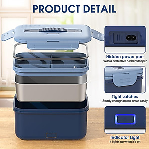 Carsolt Electric Lunch Box Food Heater Upgrade 3 in 1 Portable Food Warmer 100W Leakproof Heated Lunch Box for Adults Car/Truck/Office with 1.8L SS Container Fork Spoon Carry Bag, 12V/24V/110V